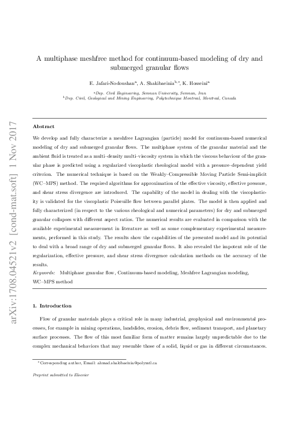 (PDF) A multiphase meshfree method for continuum-based modeling of dry and submerged granular flows