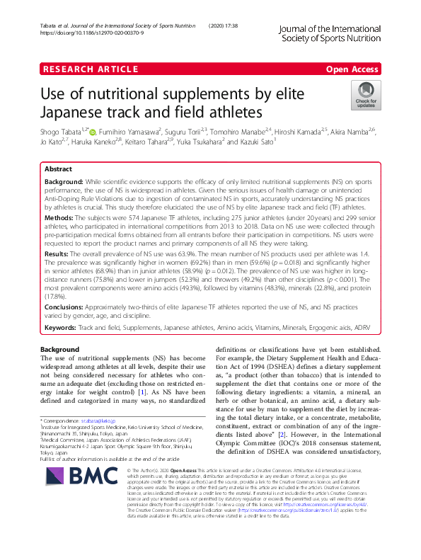 (PDF) Use of nutritional supplements by elite Japanese track and field ...