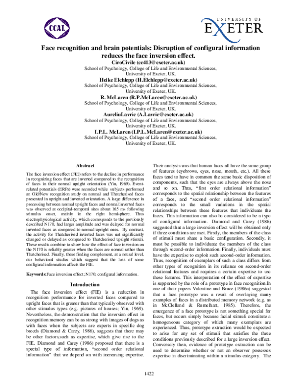 (PDF) Face recognition and brain potentials: Disruption of configural information reduces the ...