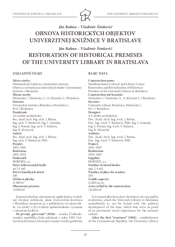 (PDF) Restoration of Historical Premises of the University Library in ...