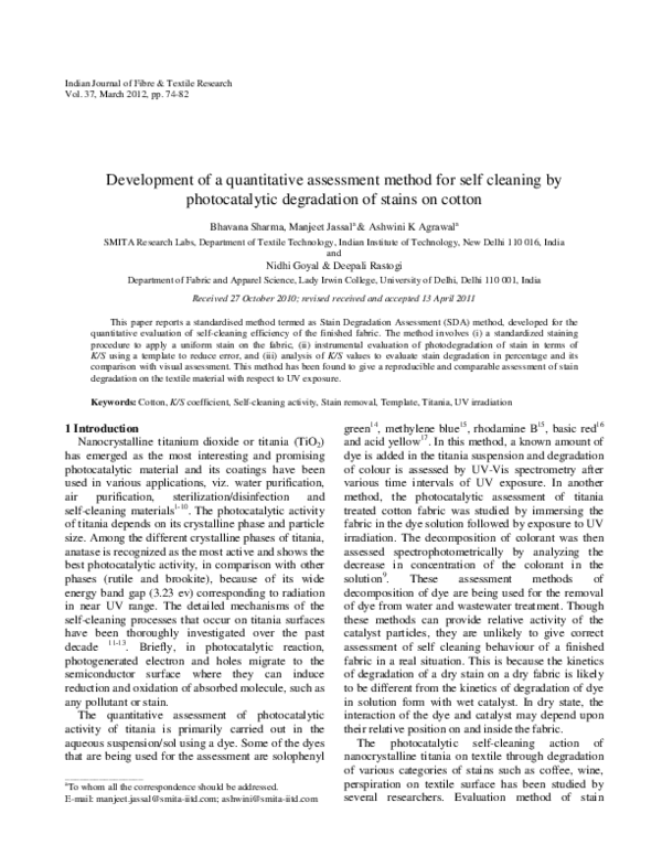 (PDF) Development of a quantitative assessment method for self cleaning ...