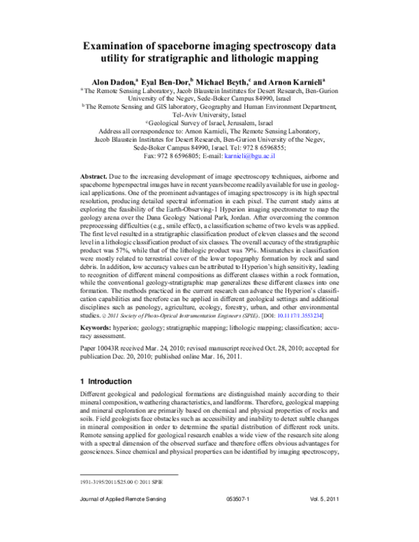 (PDF) Examination of spaceborne imaging spectroscopy data utility for stratigraphic and ...