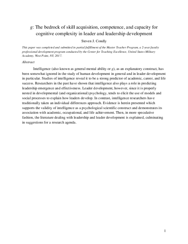 (PDF) g: The bedrock of skill acquisition, competence, and capacity for ...