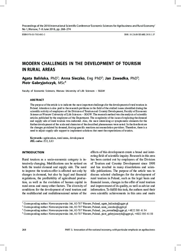 (PDF) Modern Challenges In The Development Of Tourism In Rural Areas