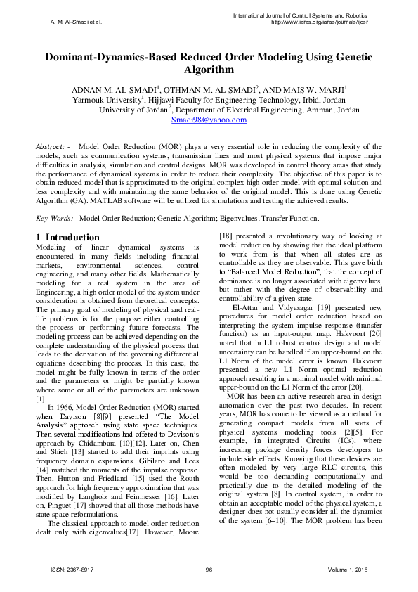 Pdf Dominant Dynamics Based Reduced Order Modeling Using Genetic Algorithm
