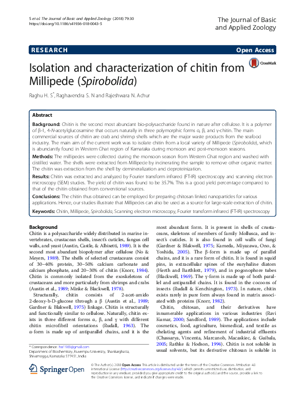 (PDF) Isolation and Characterization of Chitin from Shells of the ...