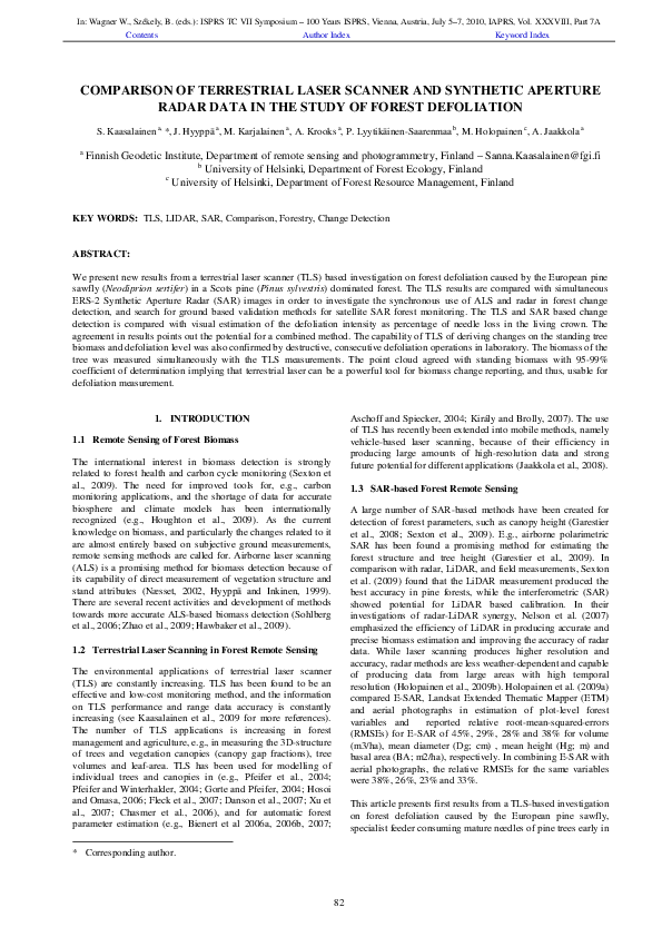 (PDF) Comparison of Terrestrial Laser Scanner and Synthetic Aperture ...