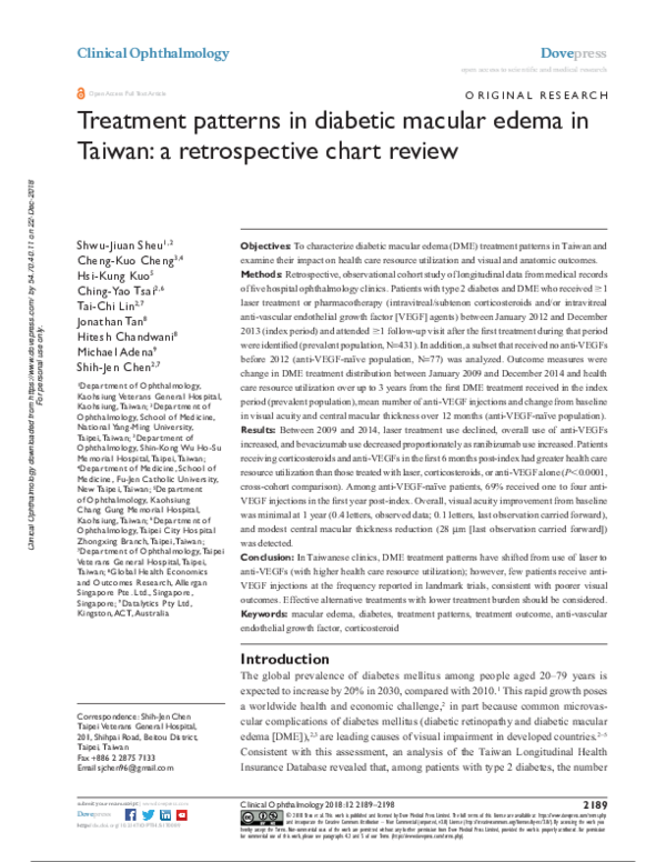 (PDF) Treatment patterns in diabetic macular edema in Taiwan: a retrospective chart review