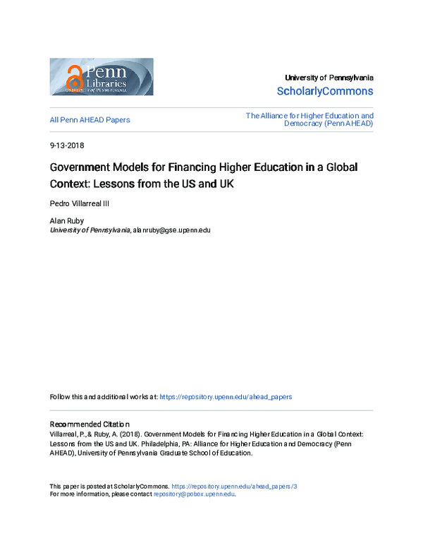 (PDF) Government Models for Financing Higher Education in a Global ...