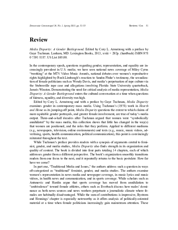(PDF) Review: Media Disparity: A Gender Battleground. Edited by Cory L ...
