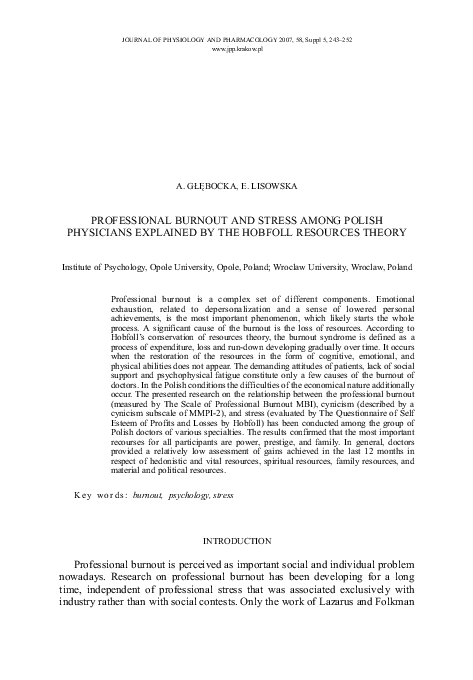 (PDF) Professional burnout and stress among Polish physicians explained ...
