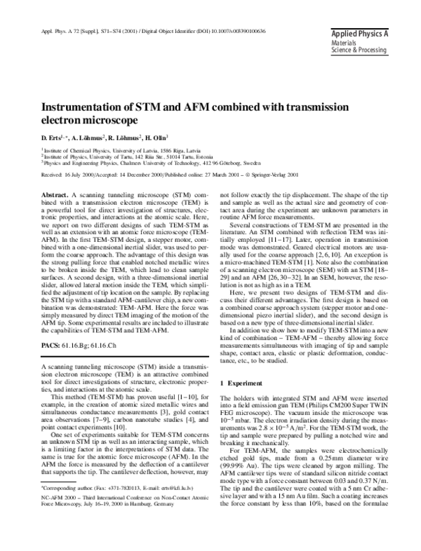 (PDF) Instrumentation of STM and AFM combined with transmission ...