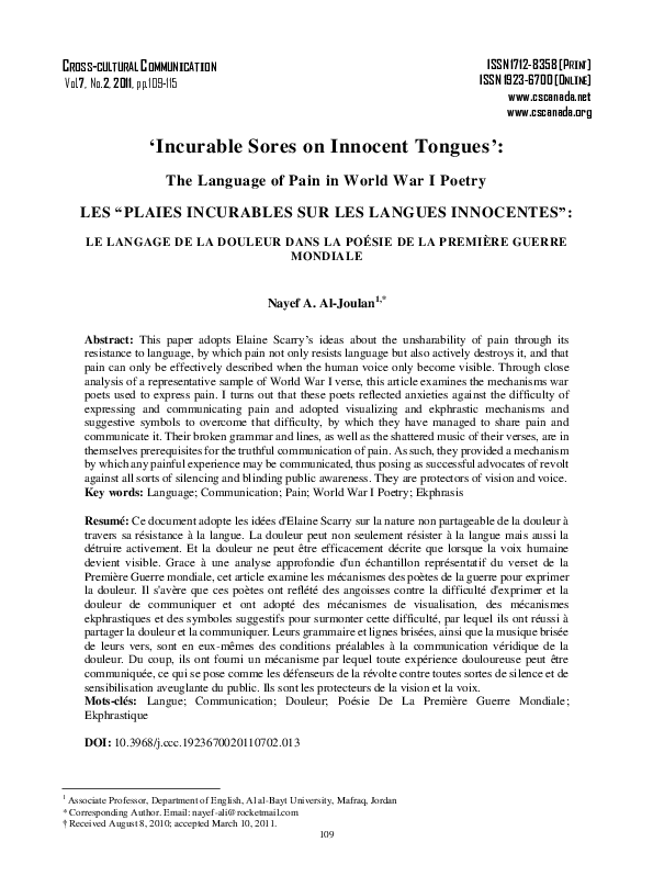 (PDF) Incurable Sores on Innocent Tongues': The Language of Pain in ...