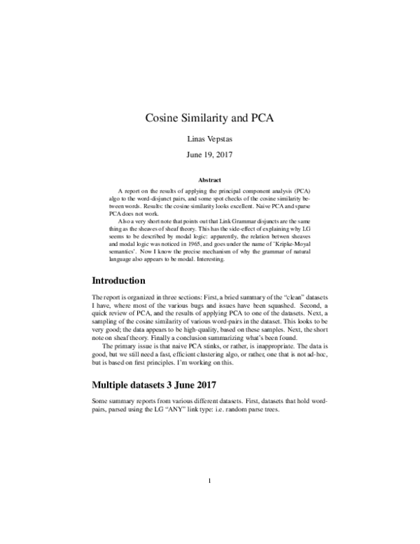 (PDF) Cosine Similarity and PCA