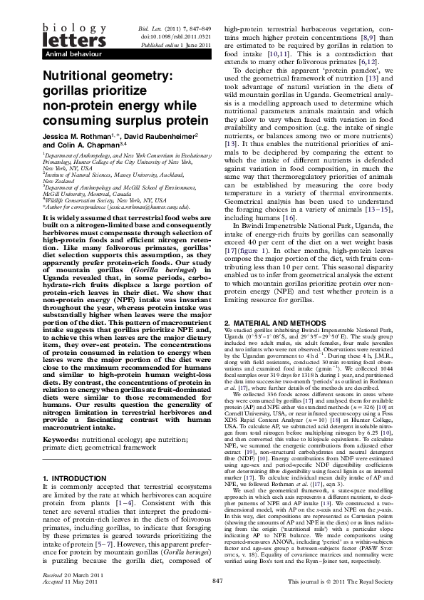 (PDF) Nutritional geometry: gorillas prioritize non-protein energy ...