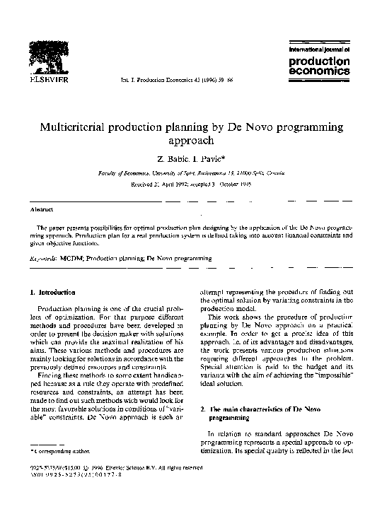 (PDF) Multicriterial production planning by De Novo programming approach