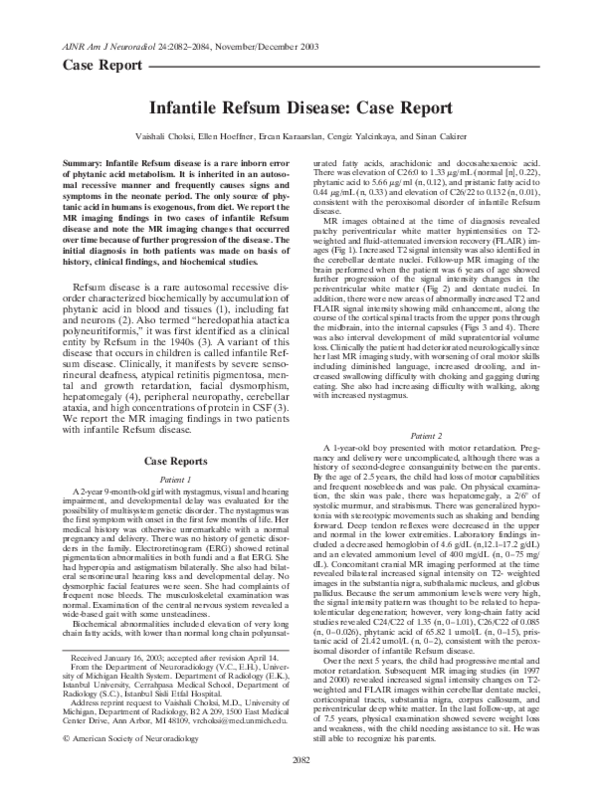 (PDF) Infantile refsum disease: case report