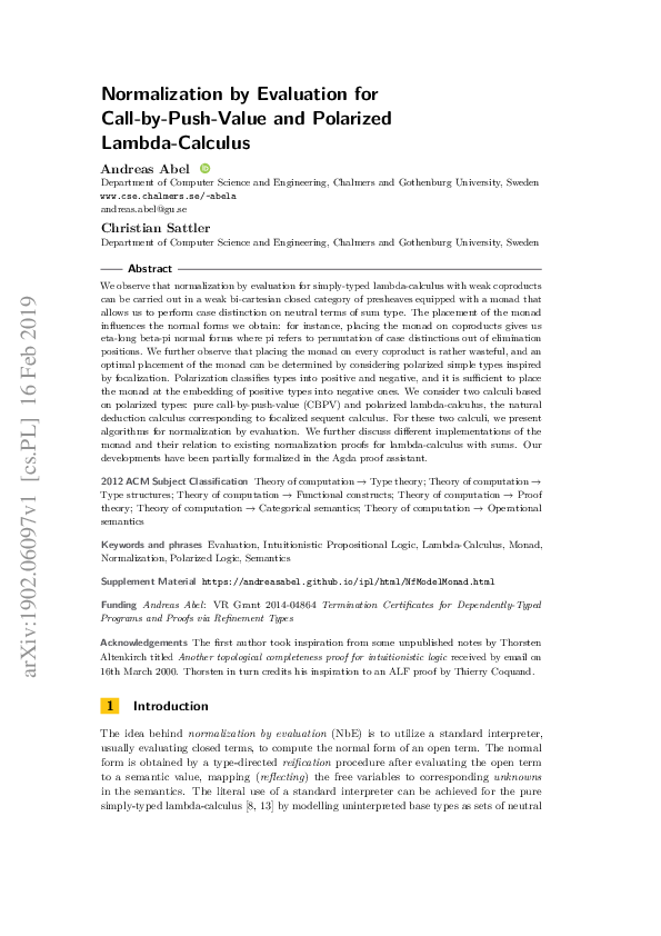 (PDF) Normalization by Evaluation for Call-By-Push-Value and Polarized Lambda Calculus | Andreas ...
