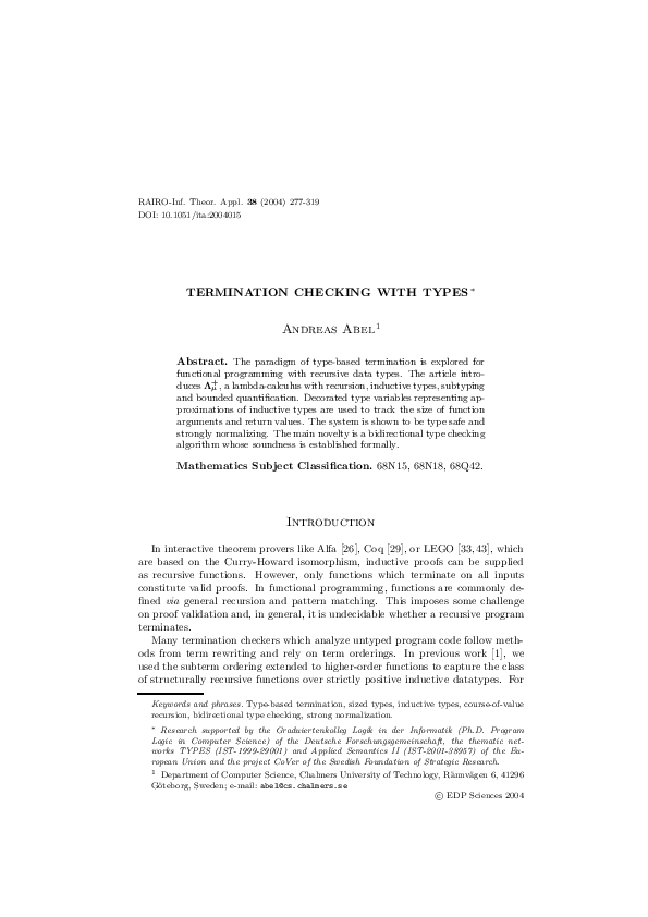Pdf Termination Checking With Types