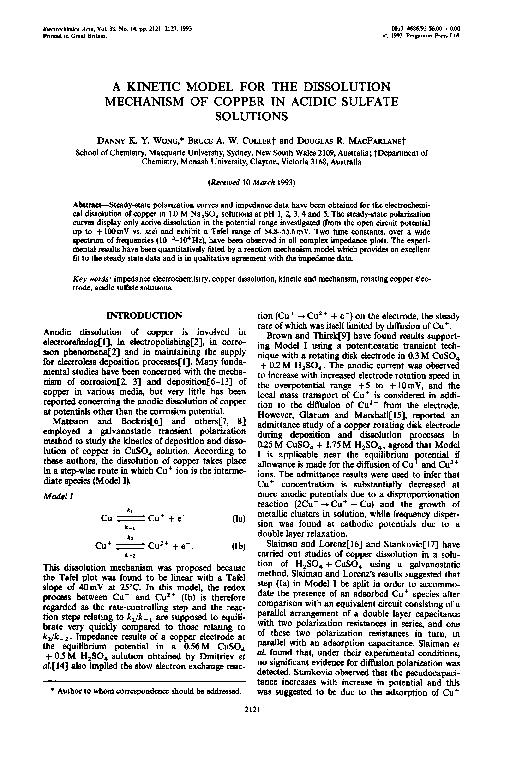 (PDF) A kinetic model for the dissolution mechanism of copper in acidic ...