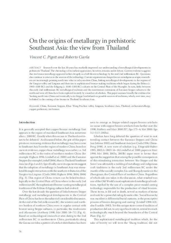(PDF) On the origins of metallurgy in prehistoric Southeast Asia: The ...