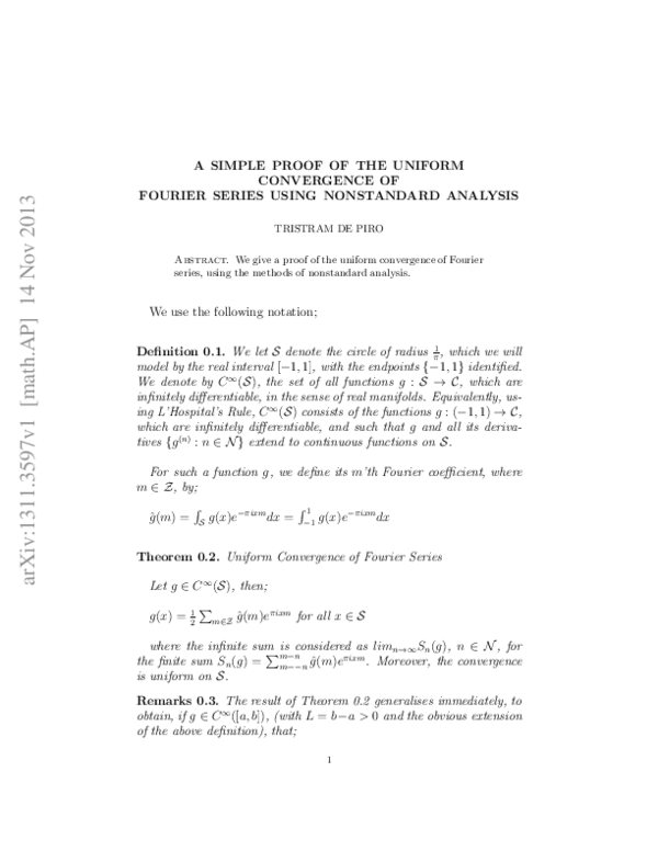 Pdf A Simple Proof Of The Uniform Convergence Of Fourier Series Using