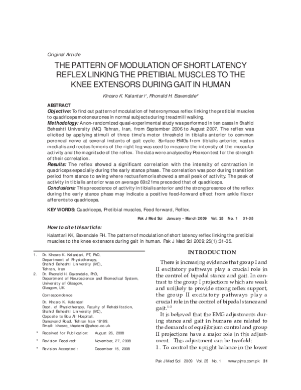 (PDF) The pattern of modulation of short latency reflex linking the ...