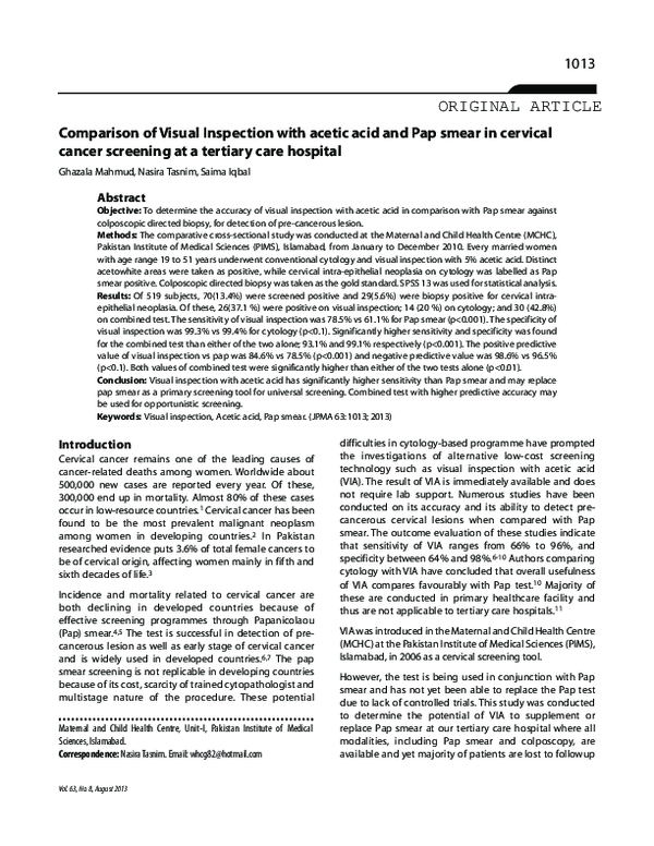 (PDF) Comparison of Visual Inspection with acetic acid and Pap smear in ...