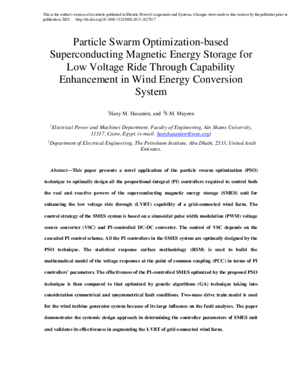 (PDF) Particle Swarm Optimization-based Superconducting Magnetic Energy Storage for Low-voltage ...