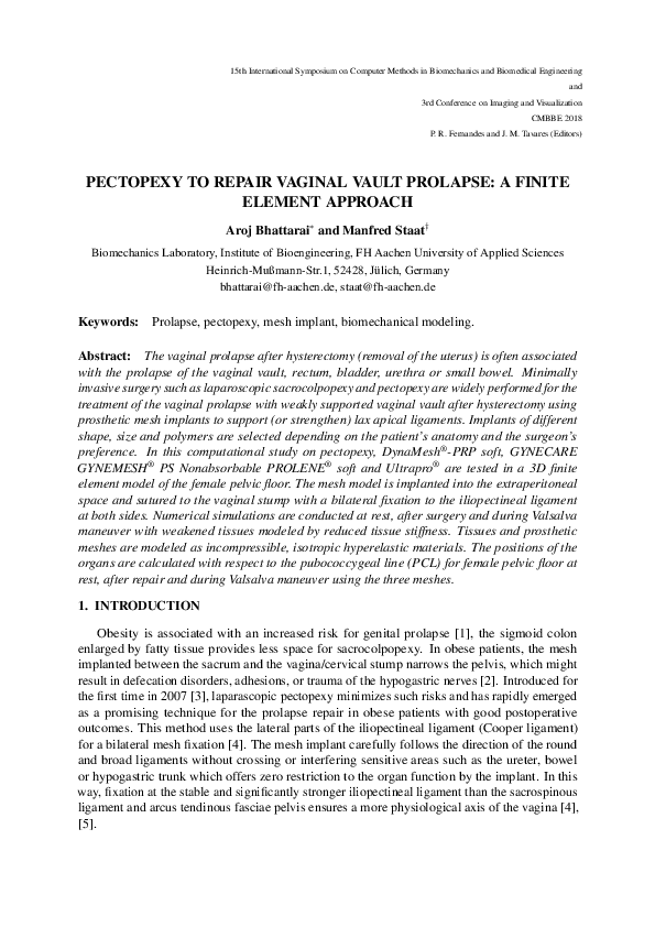 (PDF) Pectopexy to Repair Vaginal Vault Prolapse : A Finite Element Approach