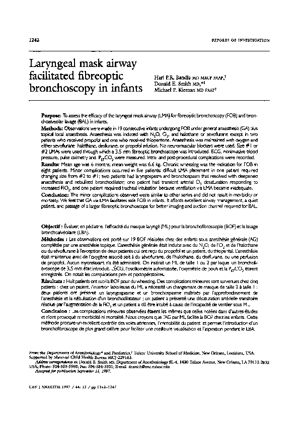 (PDF) Laryngeal mask airway facilitated fibreoptic bronchoscopy in infants