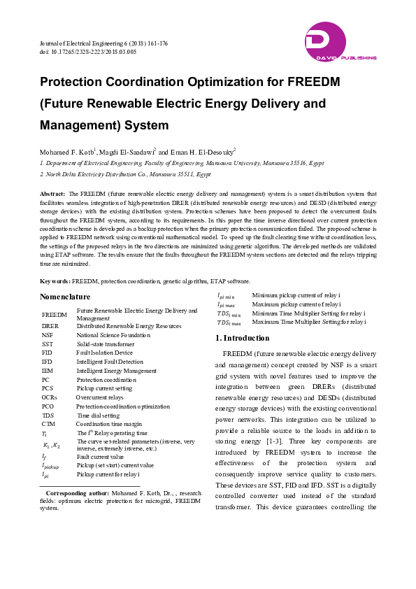 (PDF) Protection Coordination Optimization for FREEDM (Future Renewable Electric Energy Delivery ...