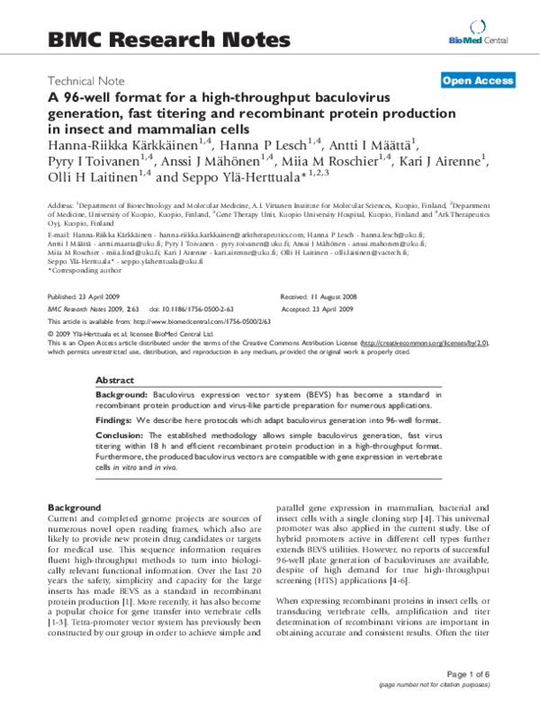 (PDF) A 96-well format for a high-throughput baculovirus generation ...