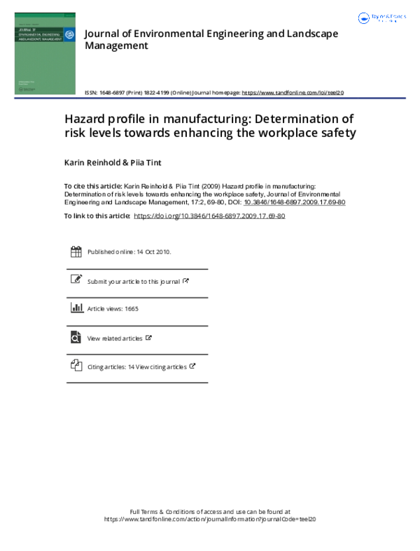 (PDF) Hazard profile in manufacturing: determination of risk levels ...