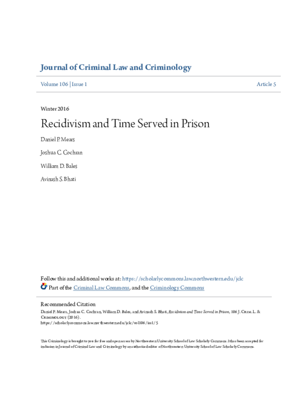 (PDF) Recidivism and Time Served in Prison
