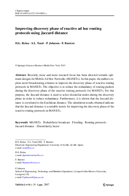 (PDF) Improving discovery phase of reactive ad hoc routing protocols using Jaccard distance
