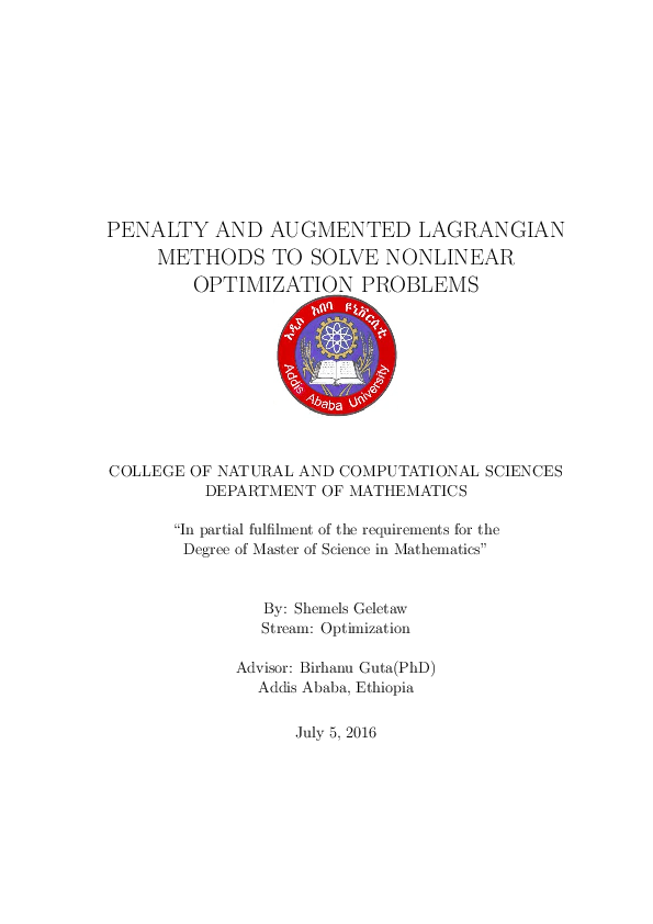Pdf Penalty And Augmented Lagrangian Methods To Solve Nonlinear Optimization Prob Lems