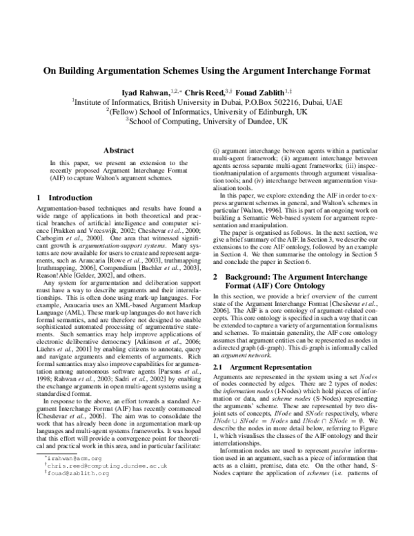 (PDF) On building argumentation schemes using the argument interchange format