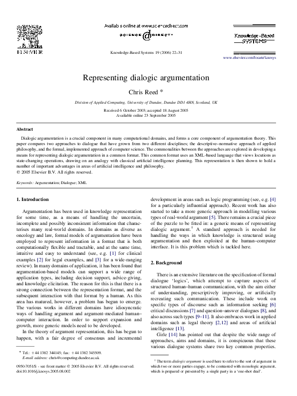 Pdf Representing Dialogic Argumentation