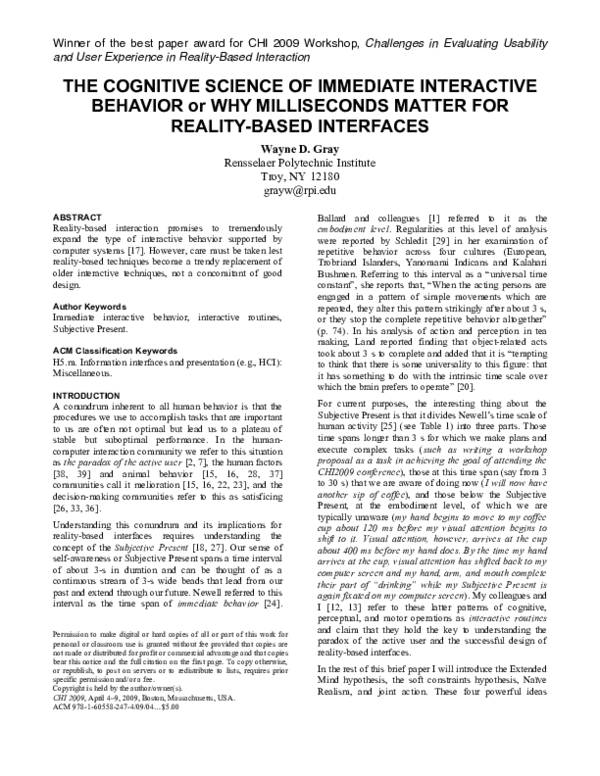 (PDF) THE COGNITIVE SCIENCE OF IMMEDIATE INTERACTIVE BEHAVIOR or WHY ...