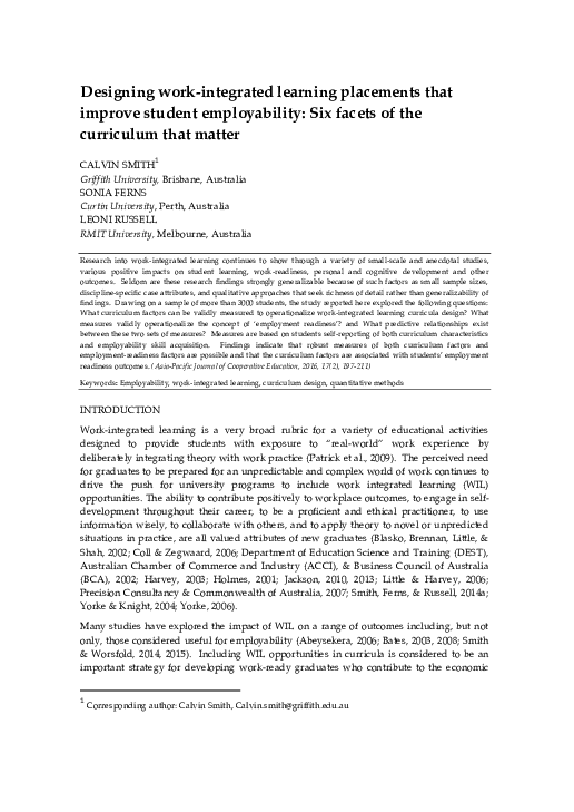 (PDF) Designing Work-Integrated Learning Placements That Improve ...
