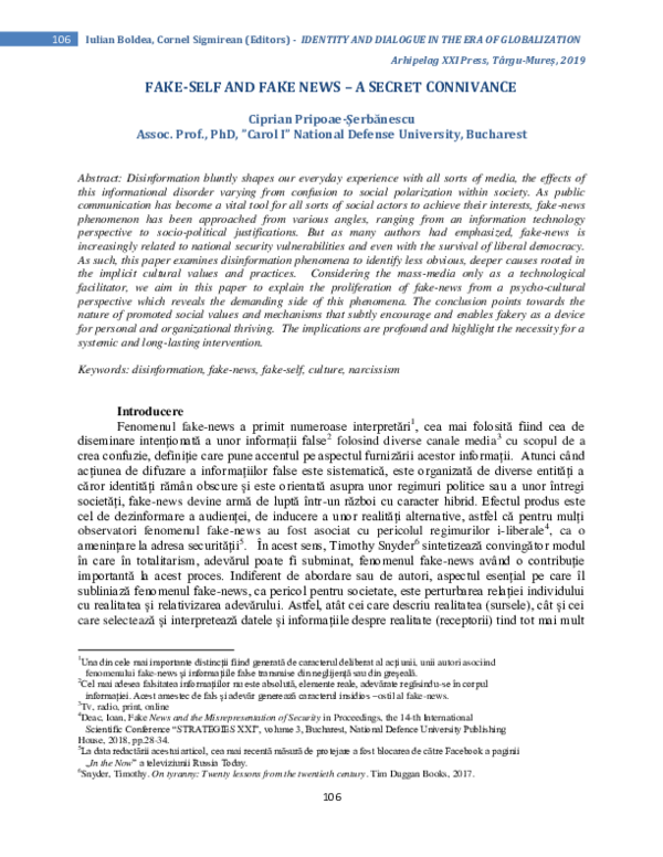 (PDF) FAKE-SELF AND FAKE NEWS -A SECRET CONNIVANCE