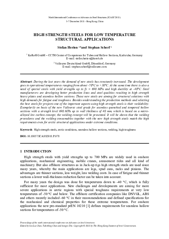 (PDF) High Strength Steels for Low Temperature Structural Applications