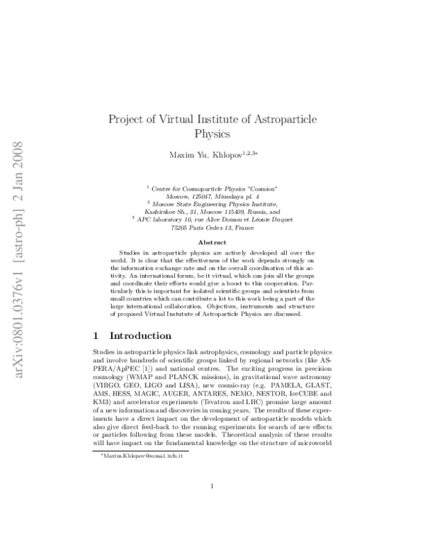 (PDF) Virtual Institute for Astroparticle Physics