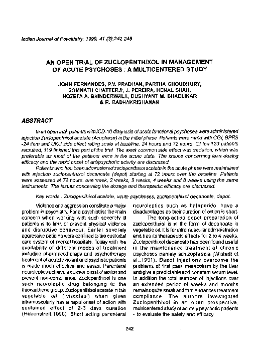 (PDF) An Open Trial of Zuclopenthixol in Management of Acute Psychoses ...