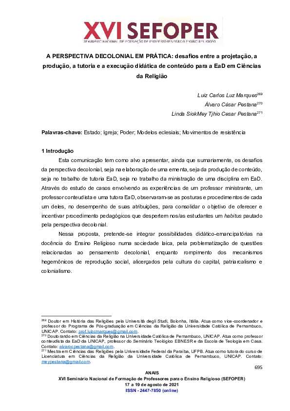 (PDF) A PERSPECTIVA DECOLONIAL EM PRÁTICA: desafios entre a projetação ...