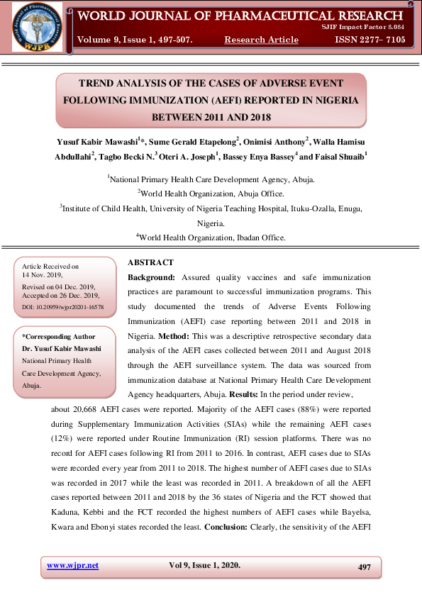 (PDF) TREND ANALYSIS OF THE CASES OF ADVERSE EVENT FOLLOWING ...