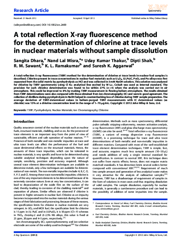 (PDF) A total reflection X-ray fluorescence method for the determination of chlorine at trace ...