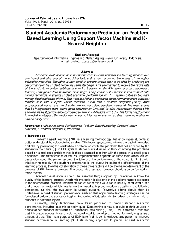 (PDF) Student Academic Performance Prediction on Problem Based Learning ...