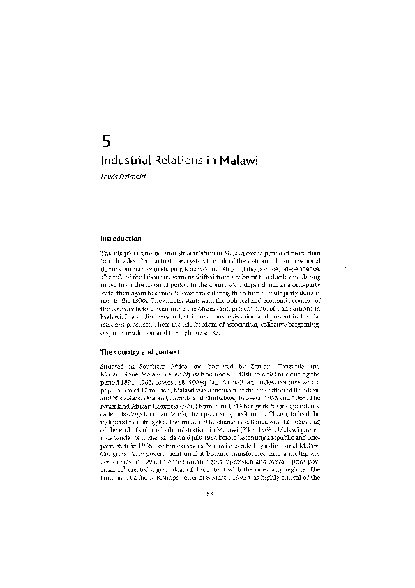 (PDF) Industrial Relations in Malawi | Lewis Dzimbiri - Academia.edu